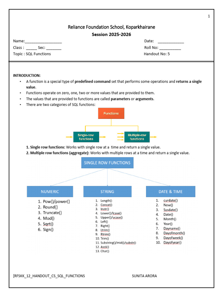 5.Rfskk 12 Handout Cs SQL Functions | PDF | Software Engineering ...