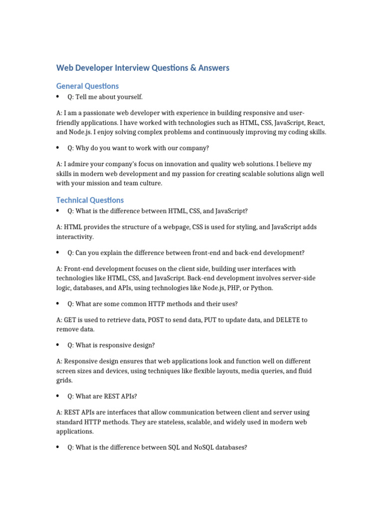 Web Developer Interview QA | PDF | World Wide Web | Internet & Web