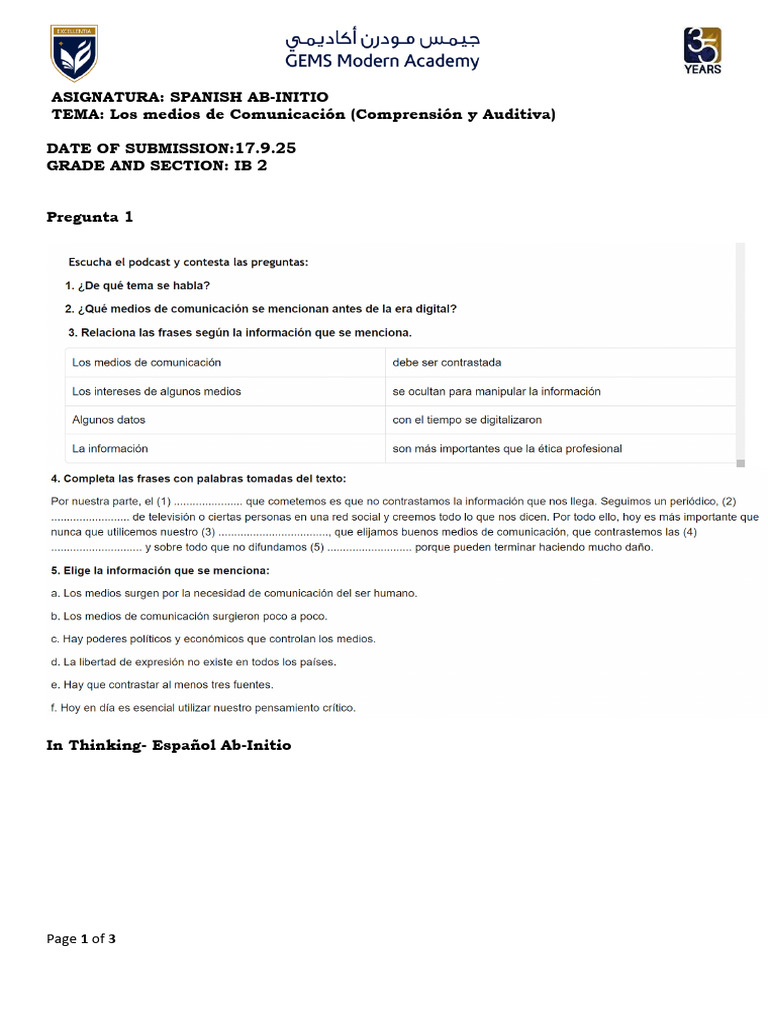 MEDIOS - Auditiva Y Comprension | PDF