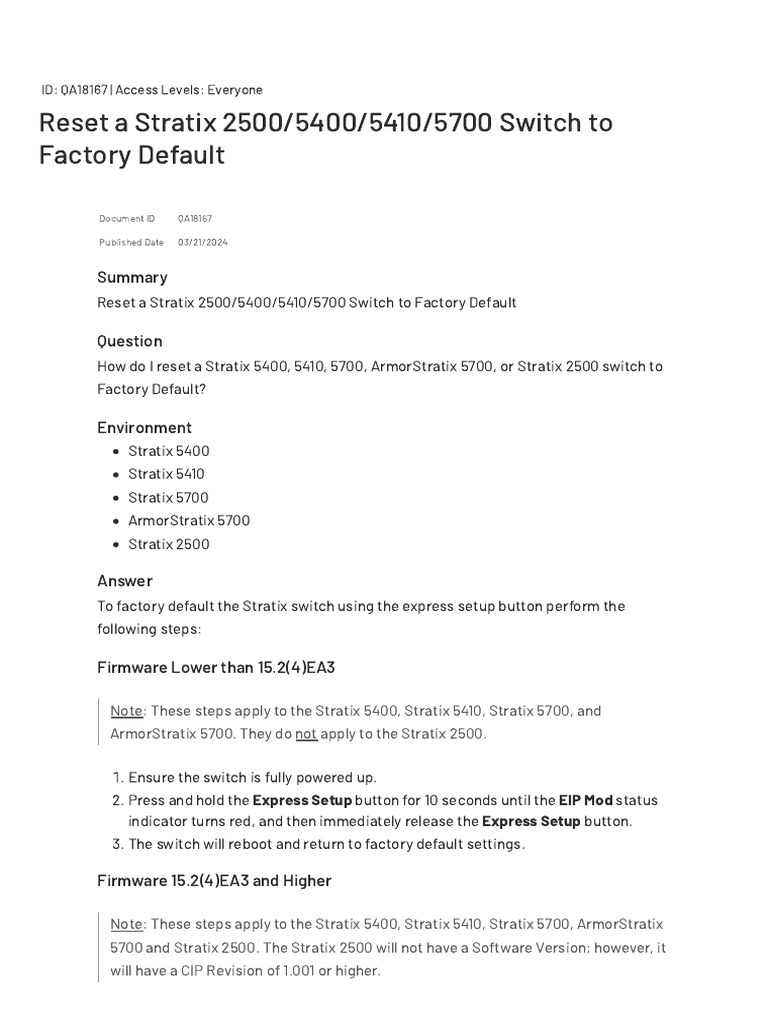 Factory Reset for Stratix Switches | PDF | Command Line Interface ...