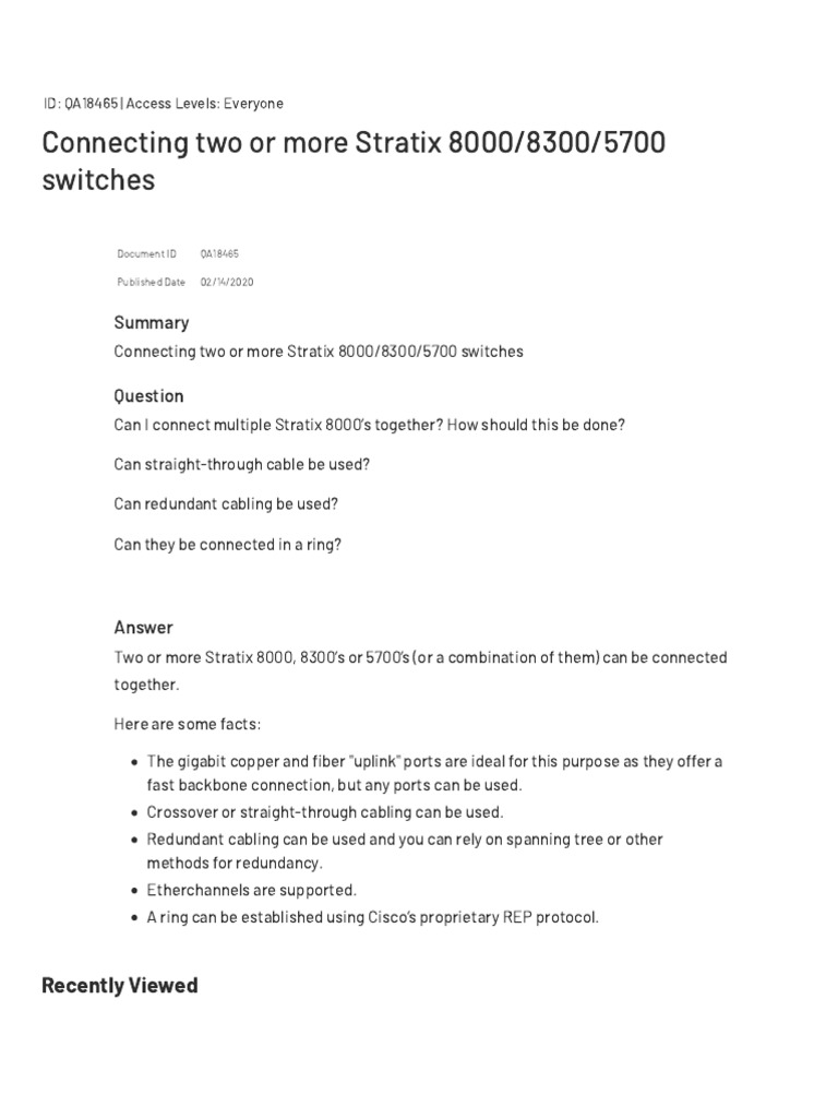 Connecting two or more Stratix 8000_8300_5700 switches | PDF | Network Switch | Computer Engineering