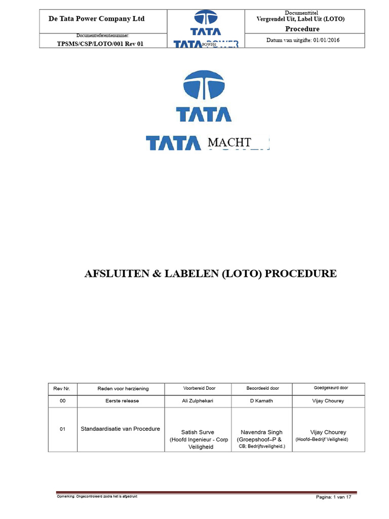 LOTO Procedure PDF | PDF
