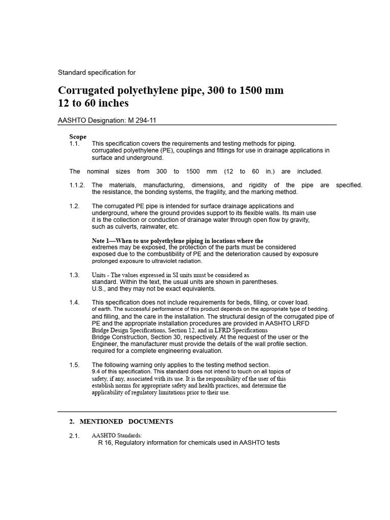 Corrugated Polyethylene Pipe Specs | PDF | Pipe (Fluid Conveyance ...