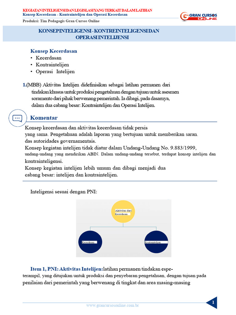 Konsep Intelijen, Kontraintelijen, Dan Operasi Intelijen | PDF