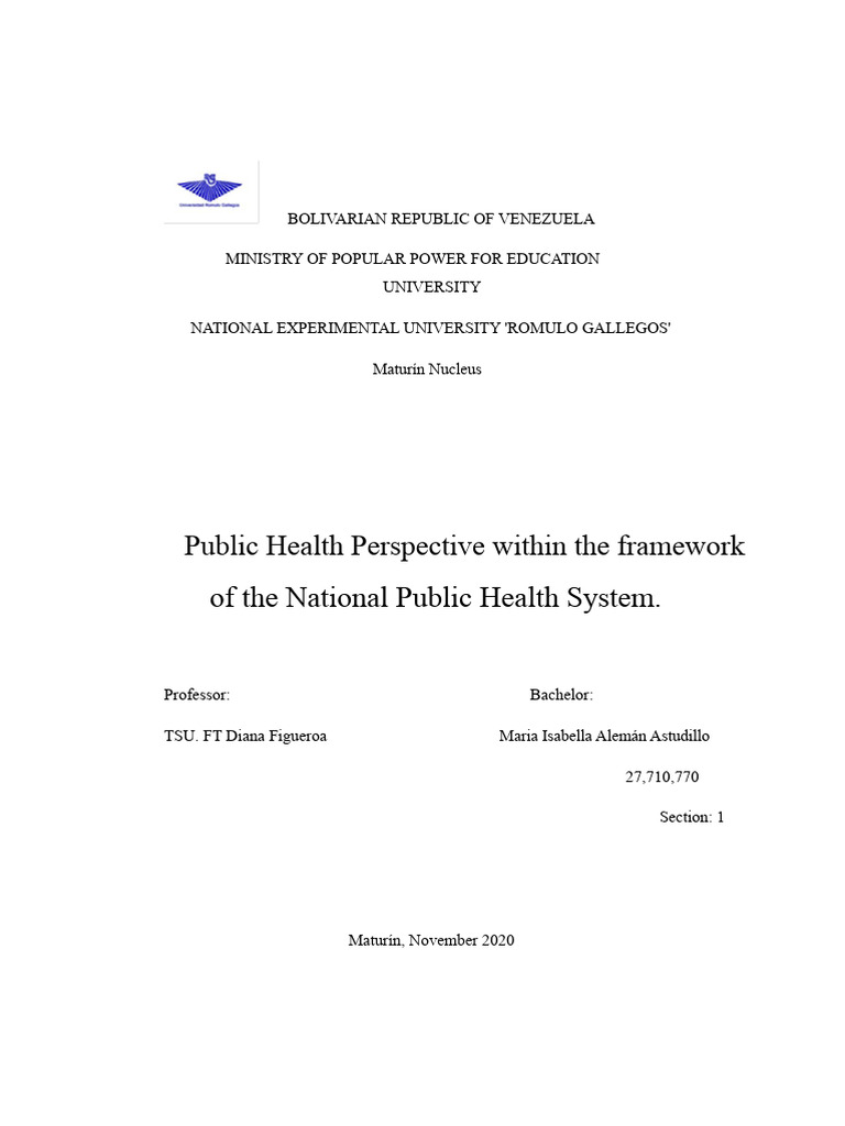 Essay. Perspective of Public Health Within The Framework of The ...