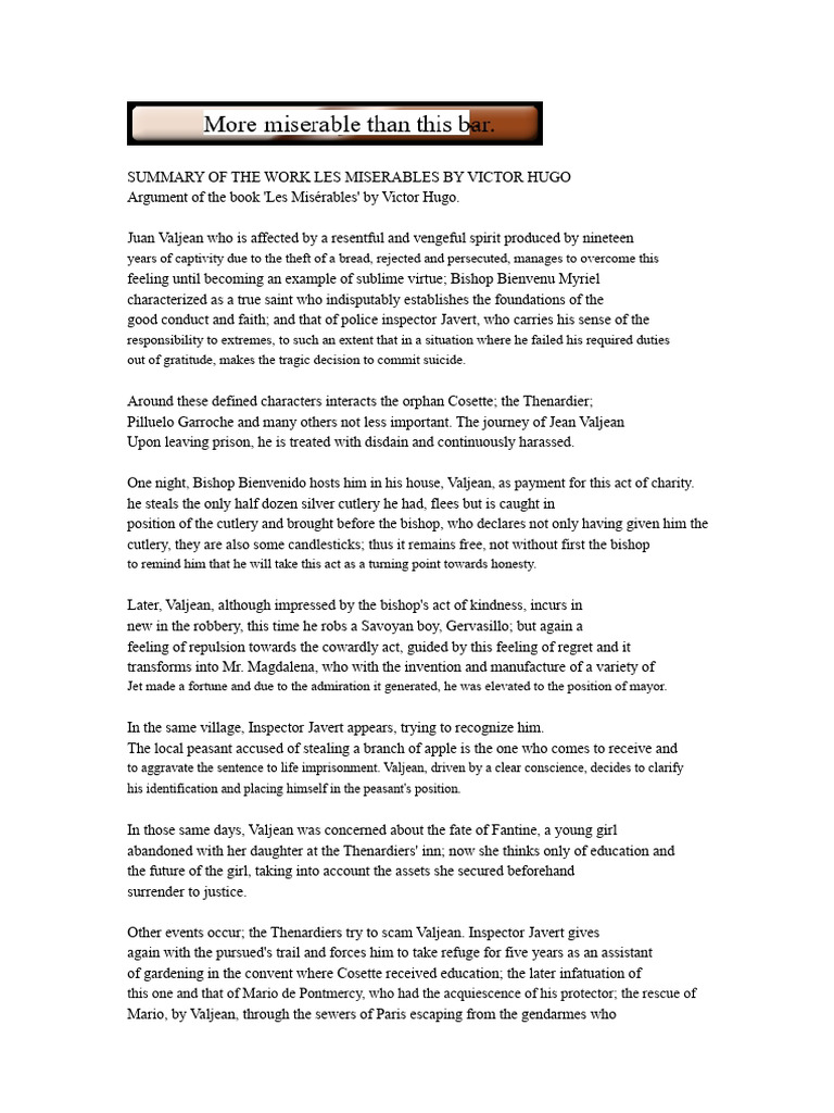 Summary of the Work Les Misérables by Victor Hugo | PDF | Cosette | Les ...