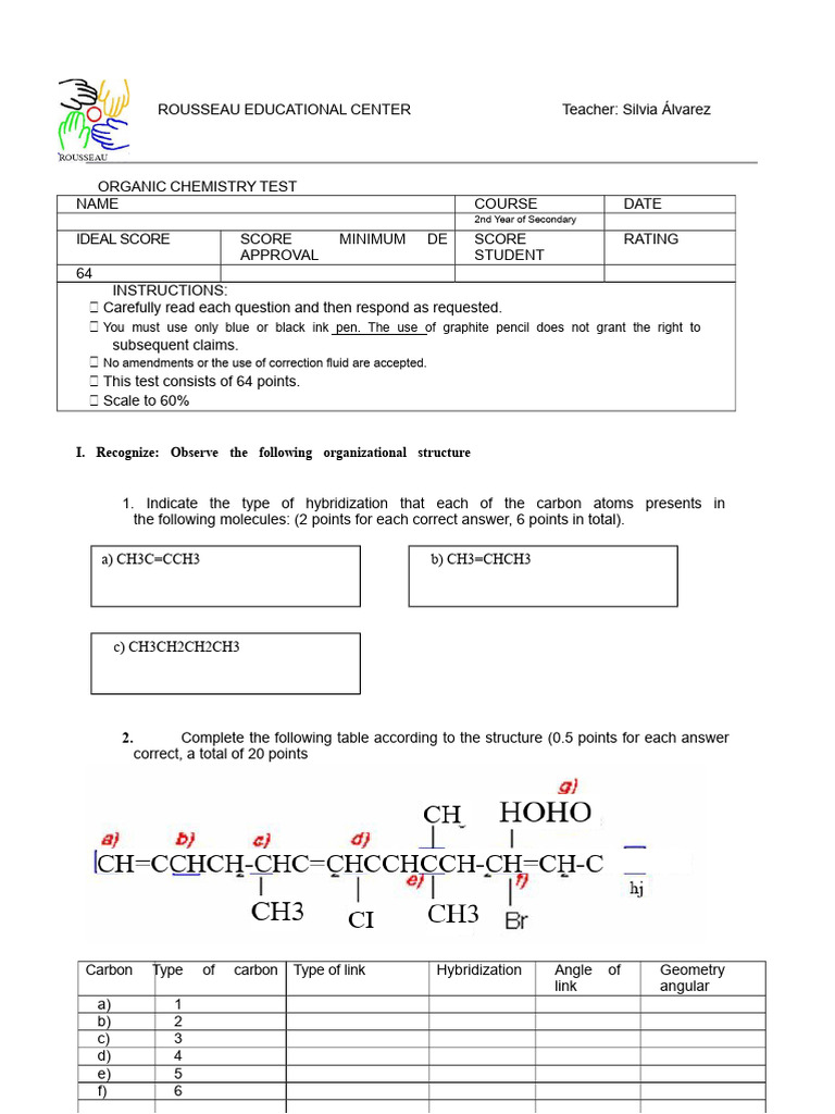 Organic Chemistry Test Second Year | PDF | Organic Chemistry | Chemistry
