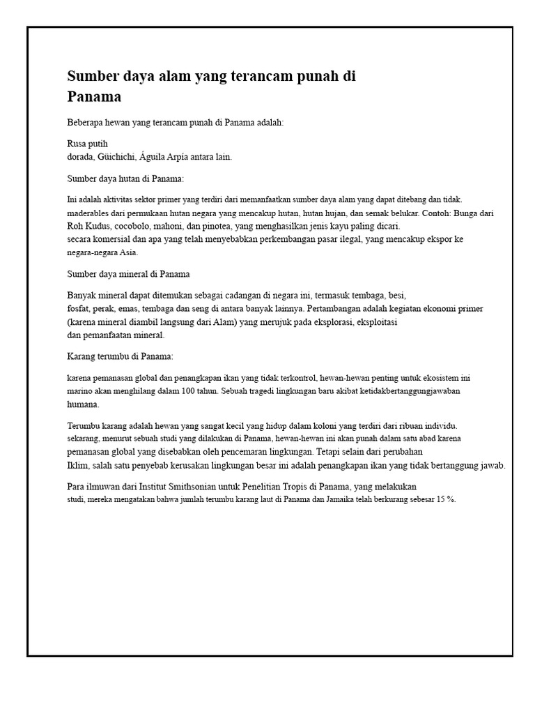 Sumber Daya Alam Terancam di Panama | PDF