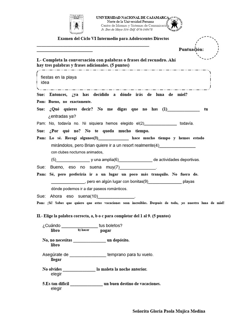 Examen Final Intermedio 6 | PDF | Lingüística