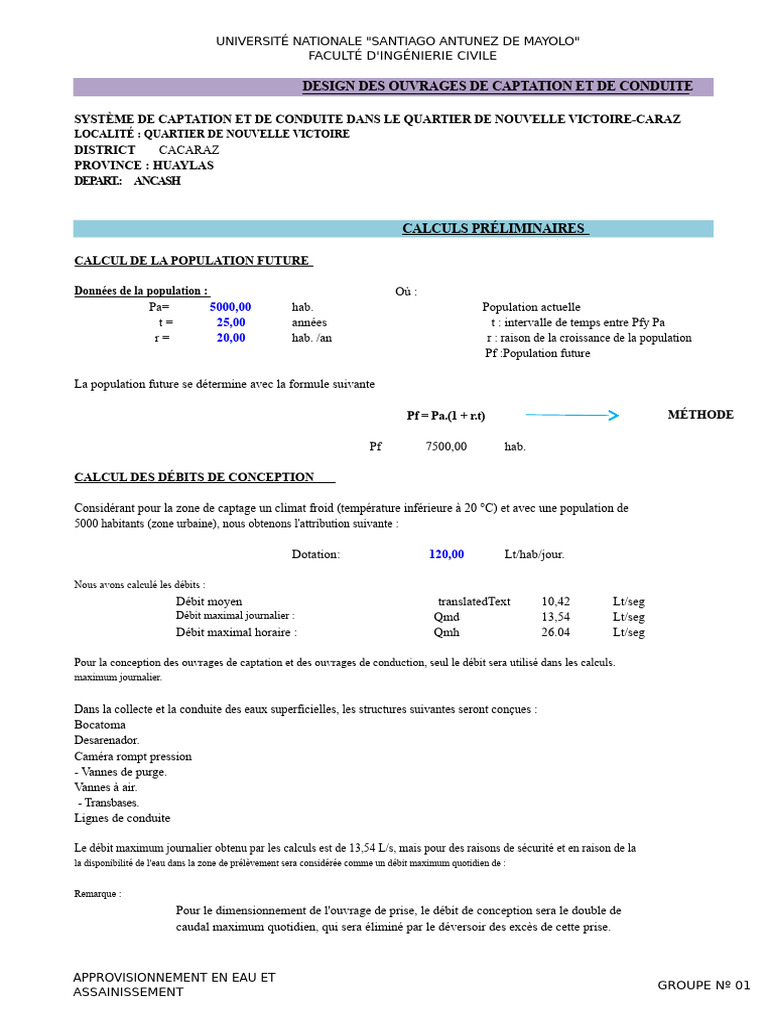 Conception de captation d'eau à Caraz | PDF | Dynamique des fluides ...