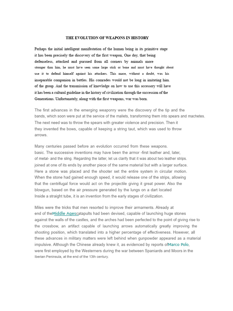 The Evolution of Weapons in History | PDF | Spear | Paleolithic