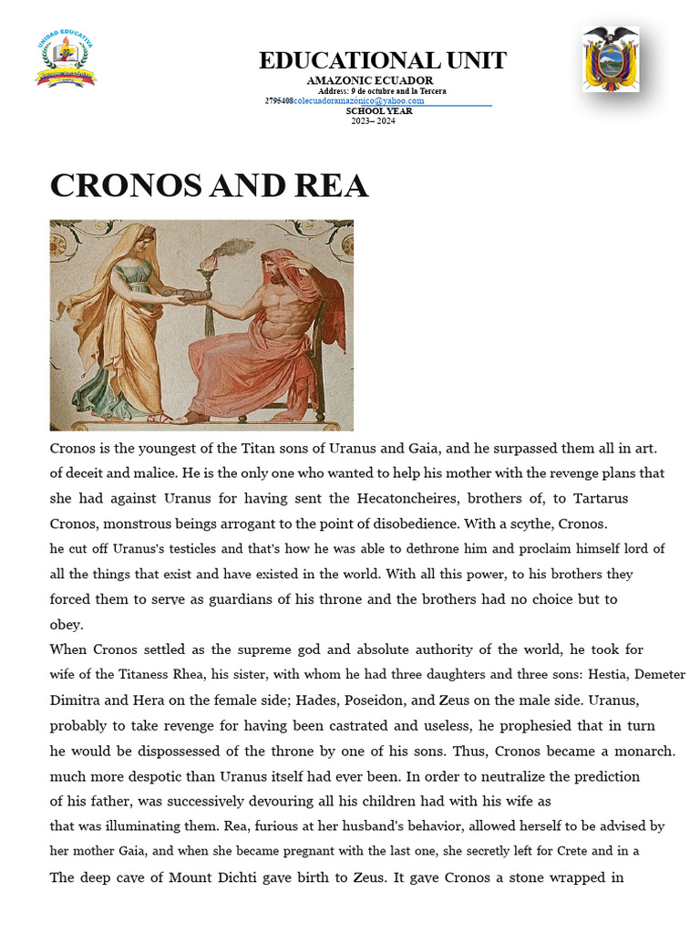 Cronos and Rhea in Greek Mythology | PDF | Zeus | Greek Gods