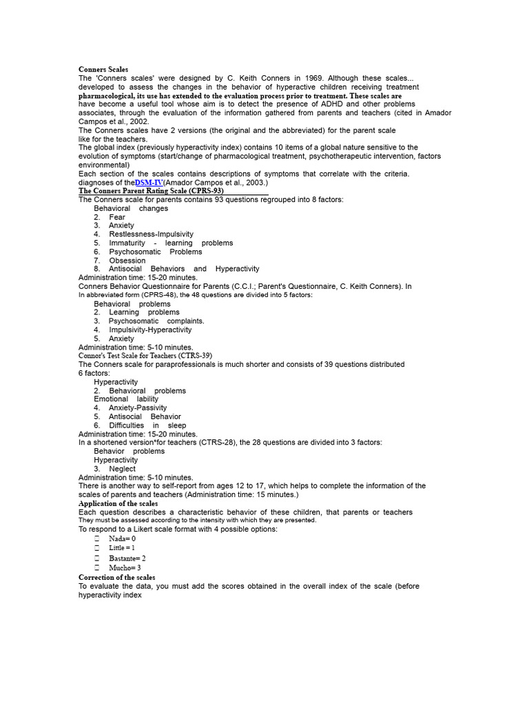 Conners Scales for ADHD Assessment | PDF | Attention Deficit ...