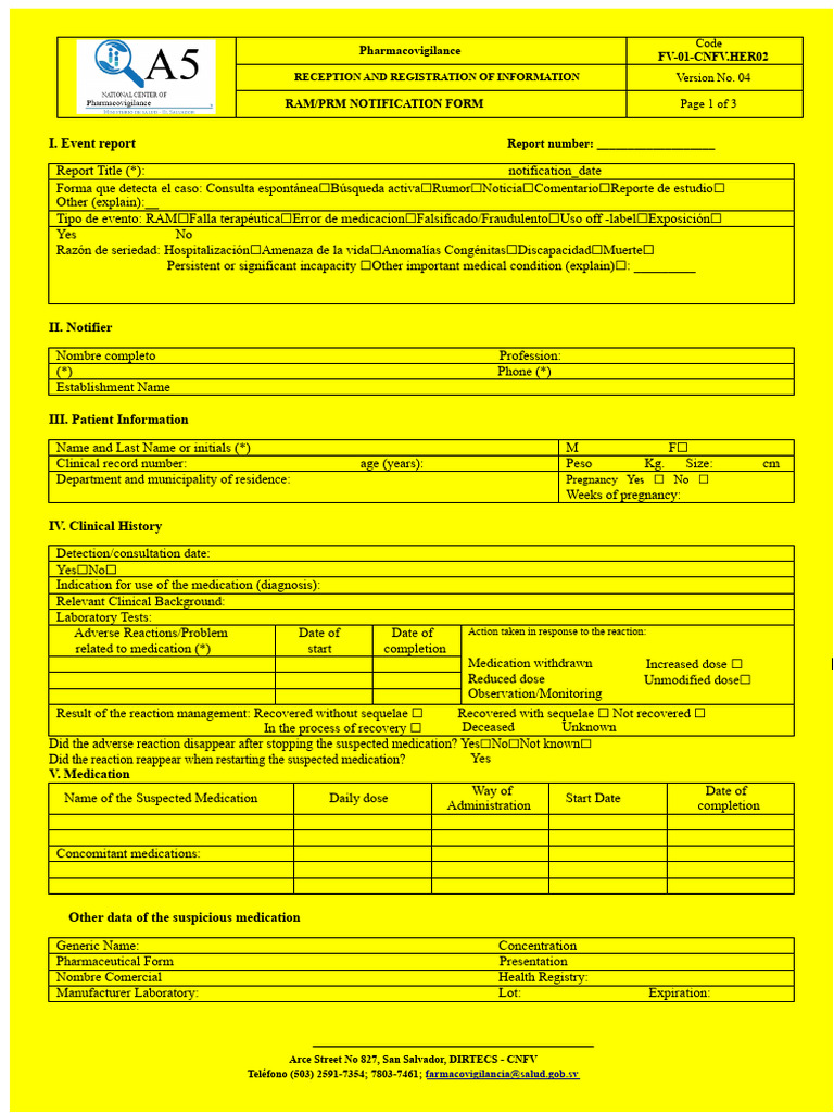 Notification Form RAM FV 01 CNFV HER02 VERSION 4 Yellow Sheet | PDF ...