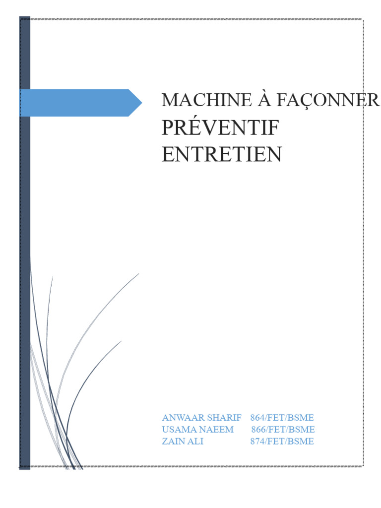 Entretien Préventif des Machines à Façonner | PDF | Usinage | Frein