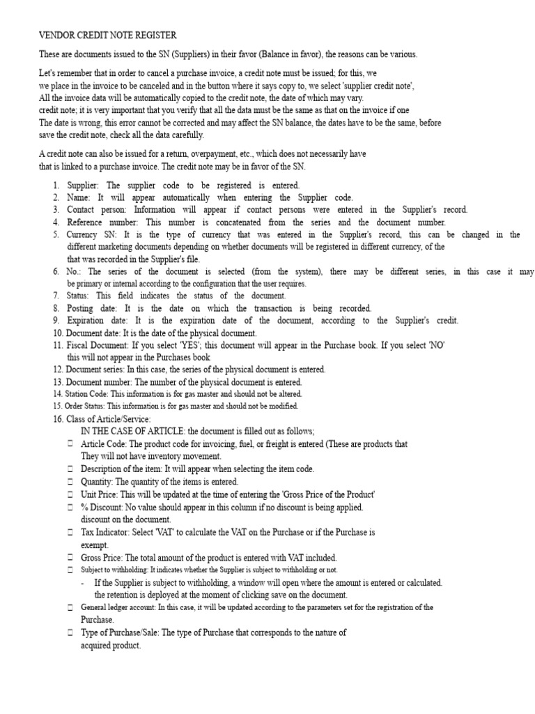 Vendor Credit Note Register Guide | PDF | Value Added Tax | Taxes