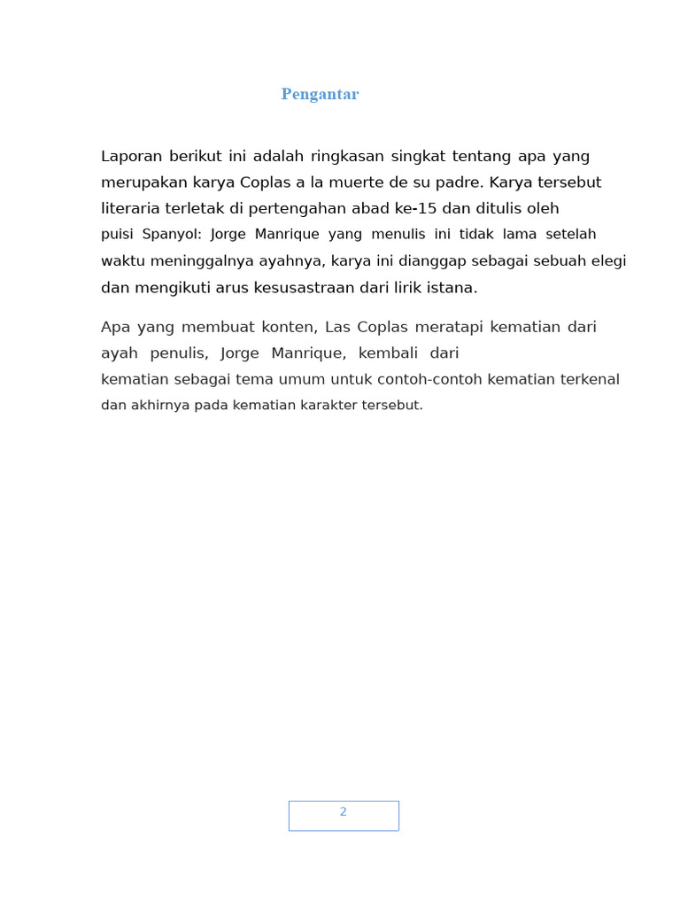 Coplas Untuk Kematian Ayahnya Laporan | PDF