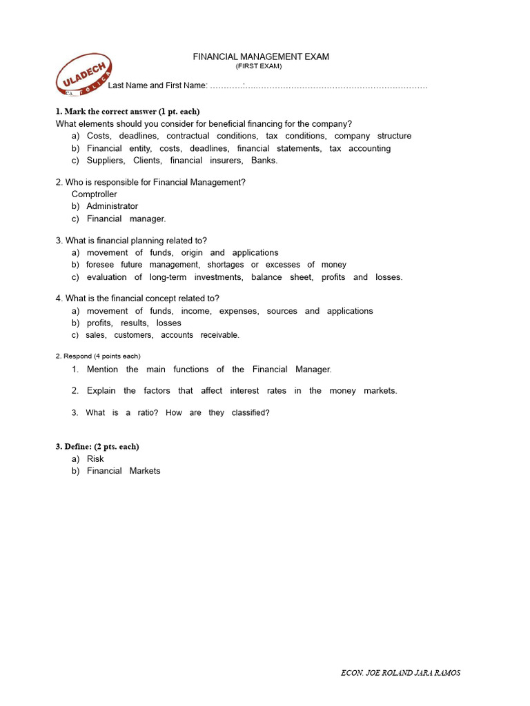Financial Management Exam | PDF