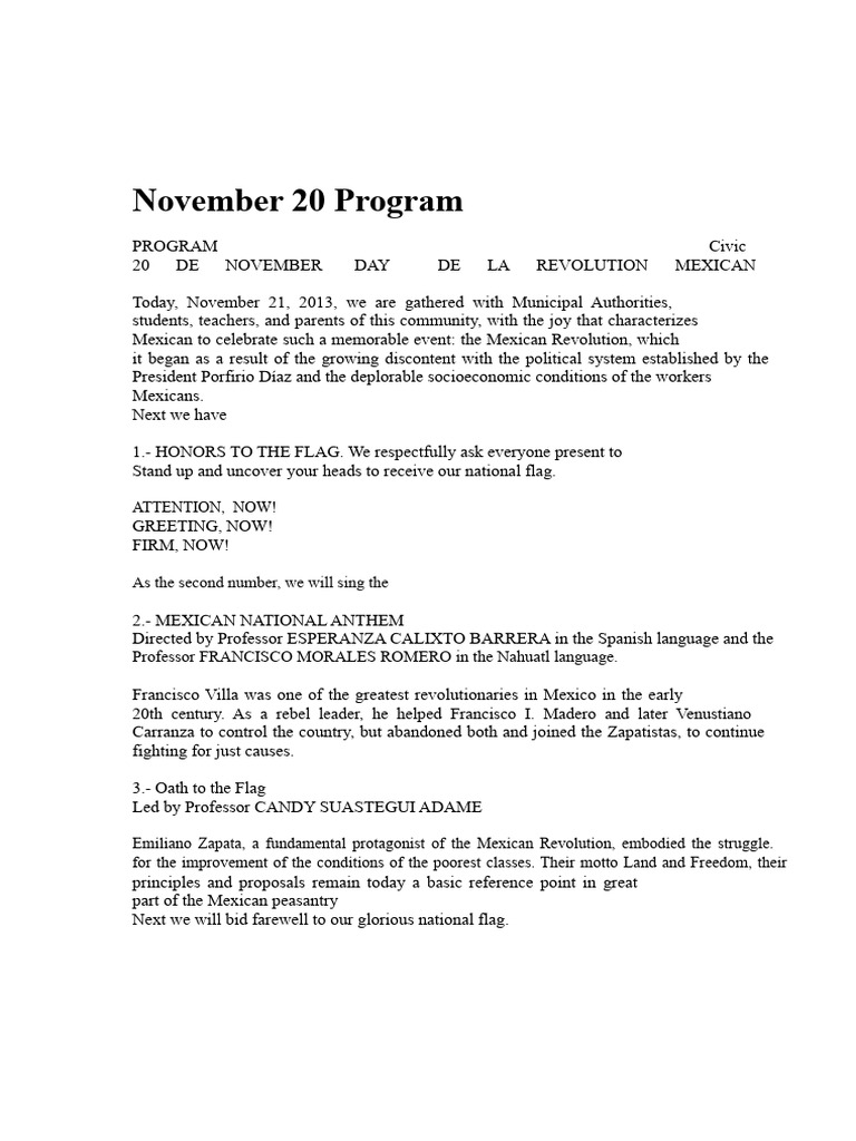 Civic Program November 20 | PDF | Mexican Revolution | Mexico