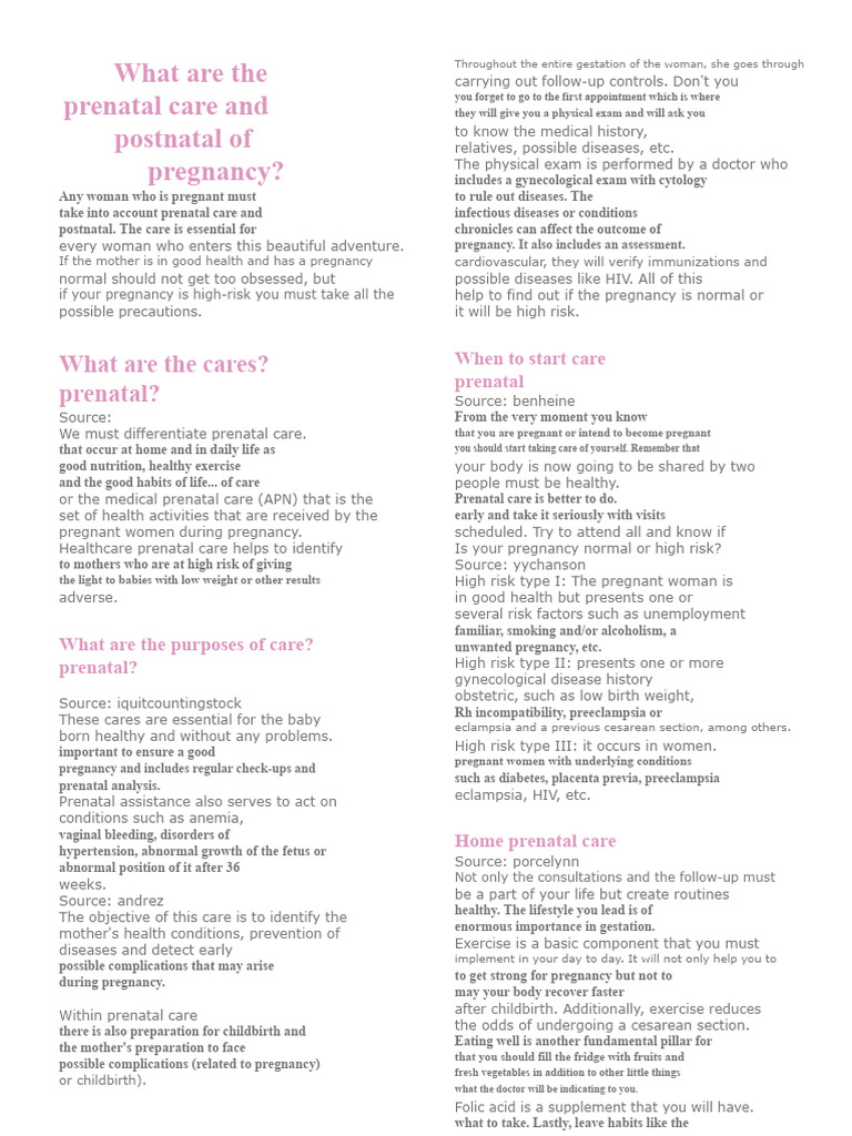 Essential Prenatal and Postnatal Care Guide | PDF | Pregnancy ...