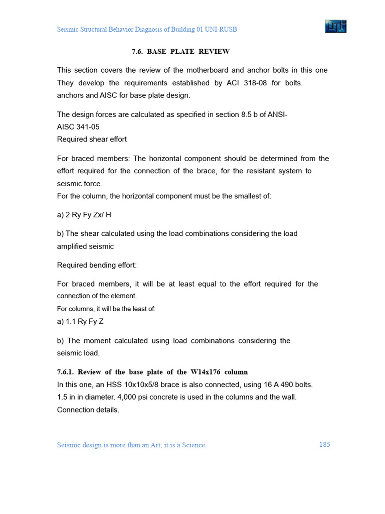 Design of Base Plate and Anchor Bolts | PDF | Concrete | Bending