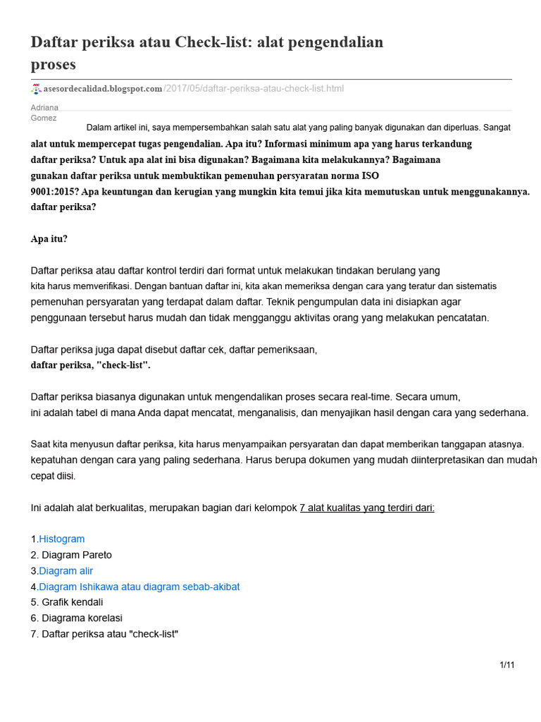 Daftar Periksa untuk Pengendalian Proses | PDF