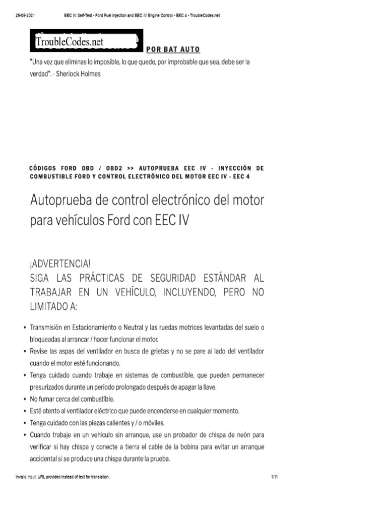 EEC IV Self-Test Guide for Ford Vehicles | PDF | Internal Combustion ...