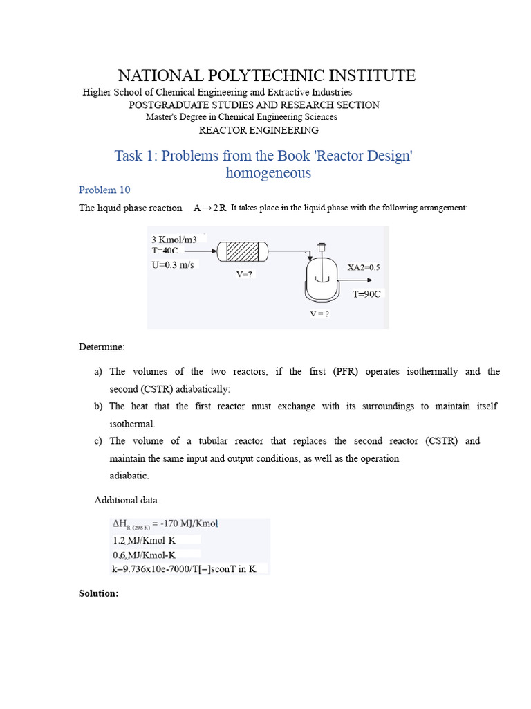 Reactor Design Problems in Chemical Engineering | PDF | Chemical ...