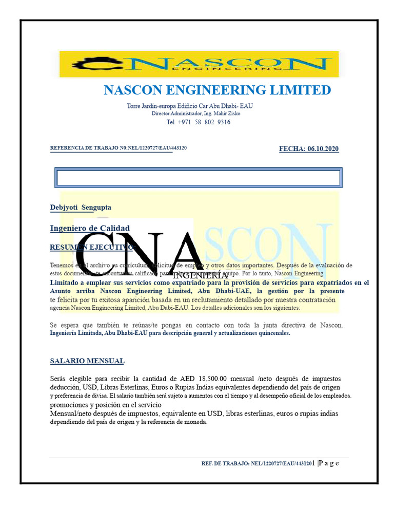 Carta de Oferta de Nascon | PDF | Emiratos Árabes Unidos