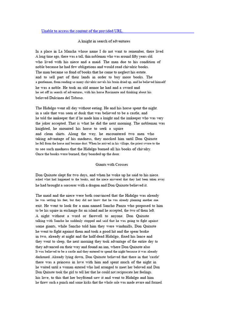 Summary by Chapters | PDF | Don Quixote | Spanish Novels