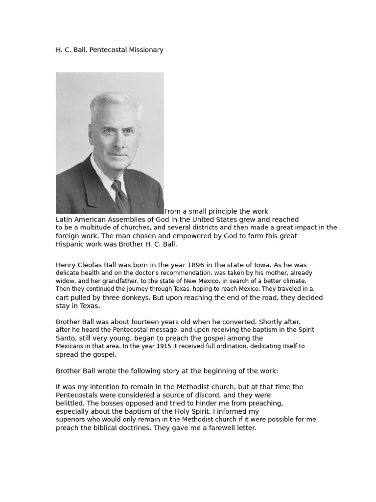 H. C. Ball: Pioneer of Hispanic Pentecostalism | PDF | Pentecostalism ...