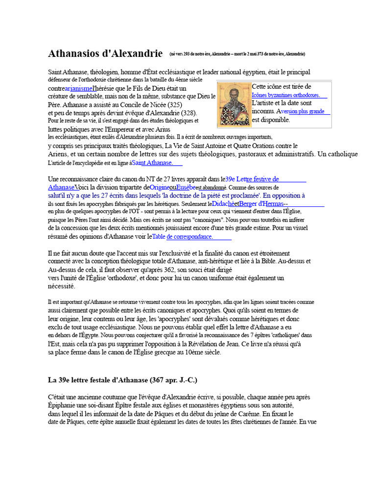 Saint Athanase et le Canon du NT | PDF | Arianisme | Athanase d'Alexandrie