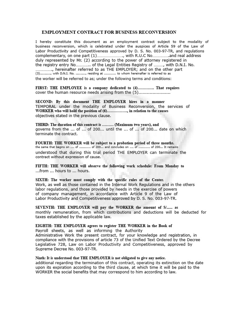 Business Reconversion Employment Contract | PDF | Employment | Business