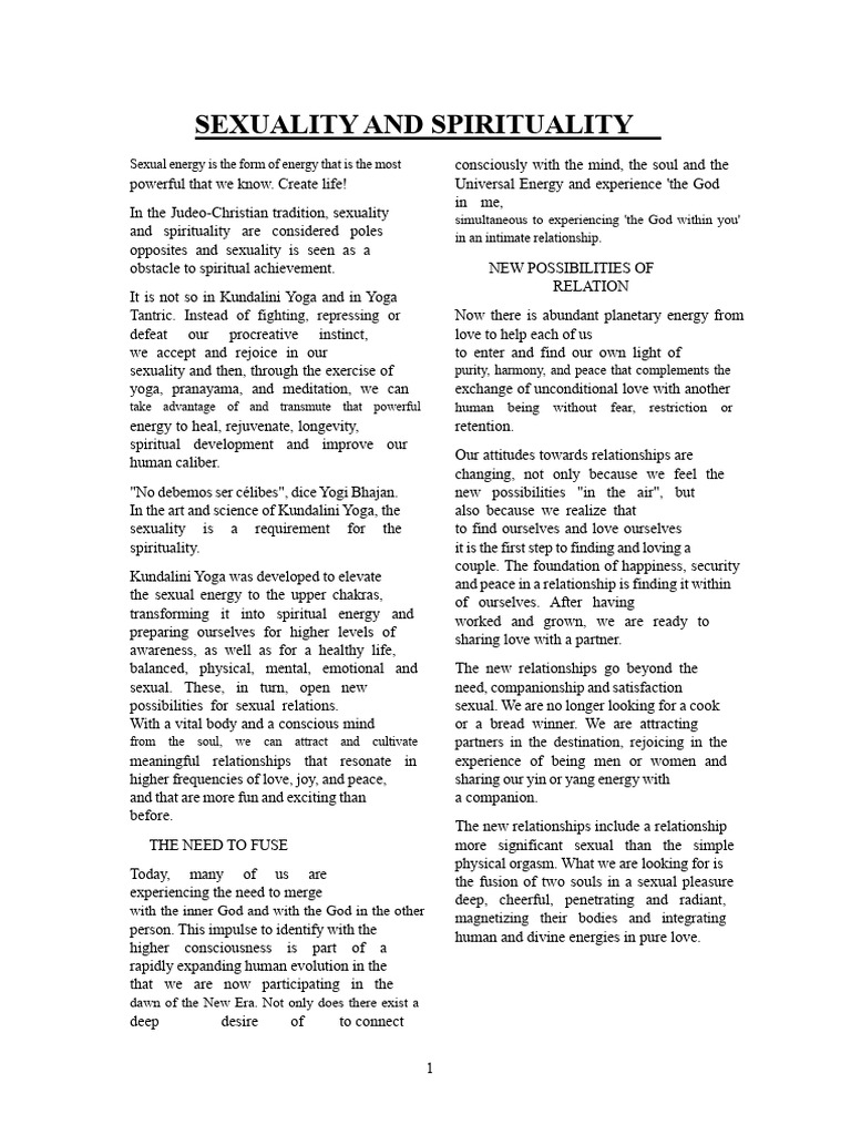 Sexuality and Spirituality in Kundalini Yoga | PDF | Kundalini Yoga ...