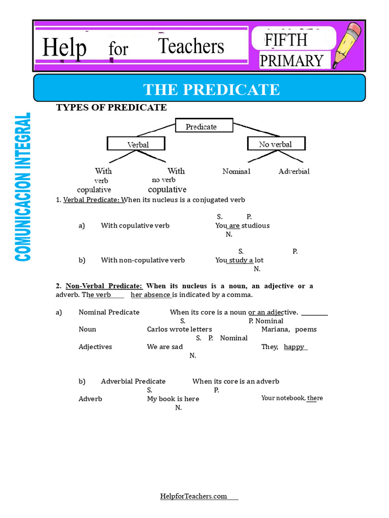 Predicate Worksheets For Fifth Grade | PDF | Verb | Adverb