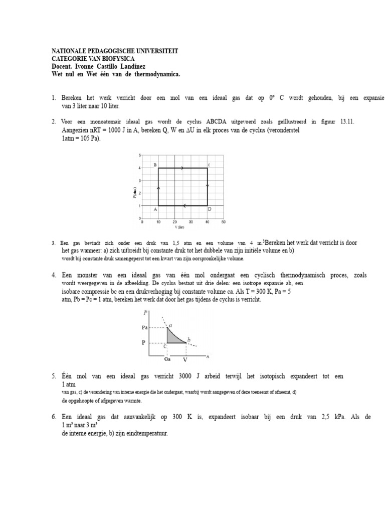 Workshop 3. Eerste Wet Van de Thermodynamica | PDF
