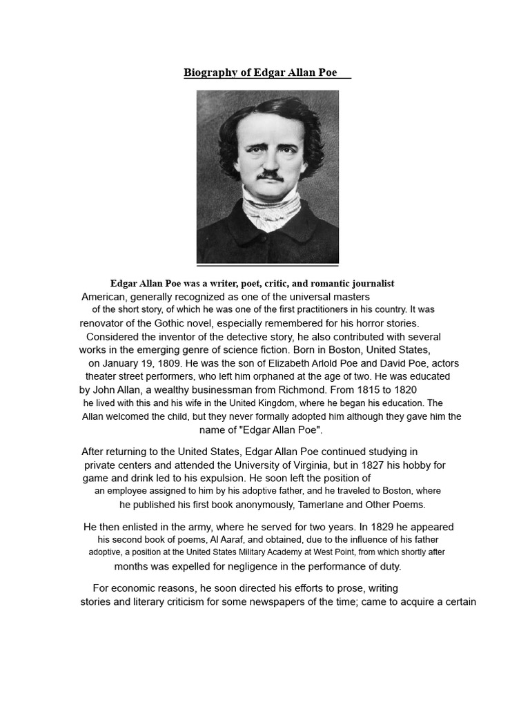Edgar Allan Poe: Biography and Works | PDF | Edgar Allan Poe | Writing
