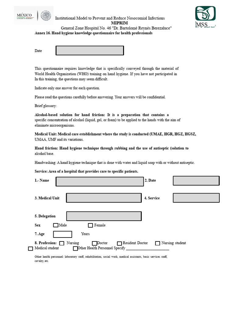 Hand Hygiene Knowledge Questionnaire for Healthcare | PDF | Hand ...