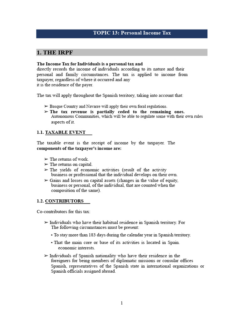 TOPIC 13 - Income Tax (IRPF) | PDF | Taxes | Tax Deduction