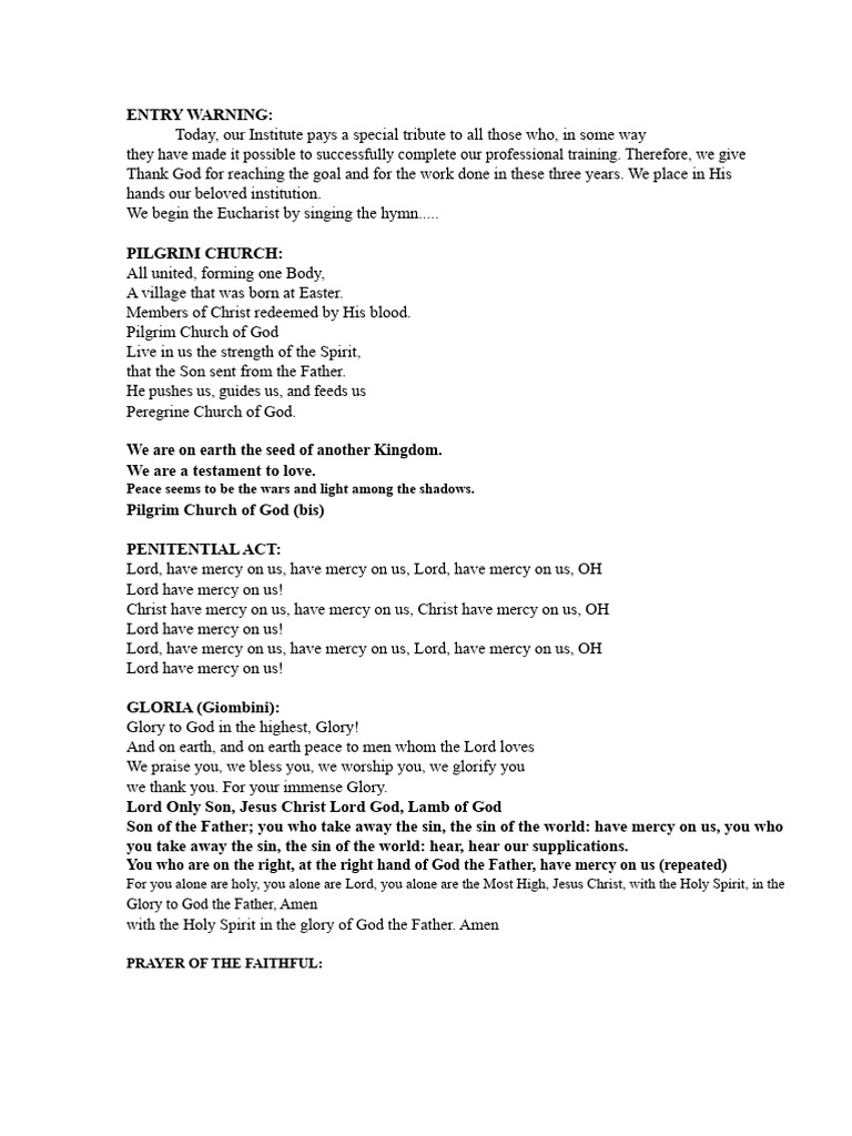 Graduation Eucharist | PDF | Eucharist | Jesus