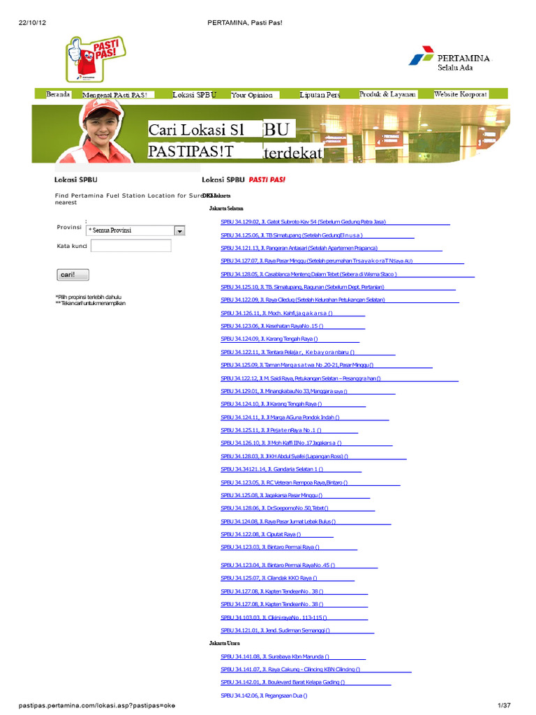 Daftar SPBU PERTAMINA Pasti Pas! - Semua Provinsi | PDF