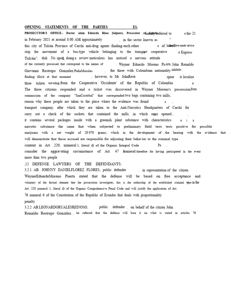 Opening Statement in Criminal Case | PDF | Evidence (Law) | Prosecutor