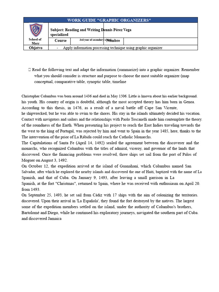 Christopher Columbus - Graphic Organizer | PDF | Voyages Of Christopher ...