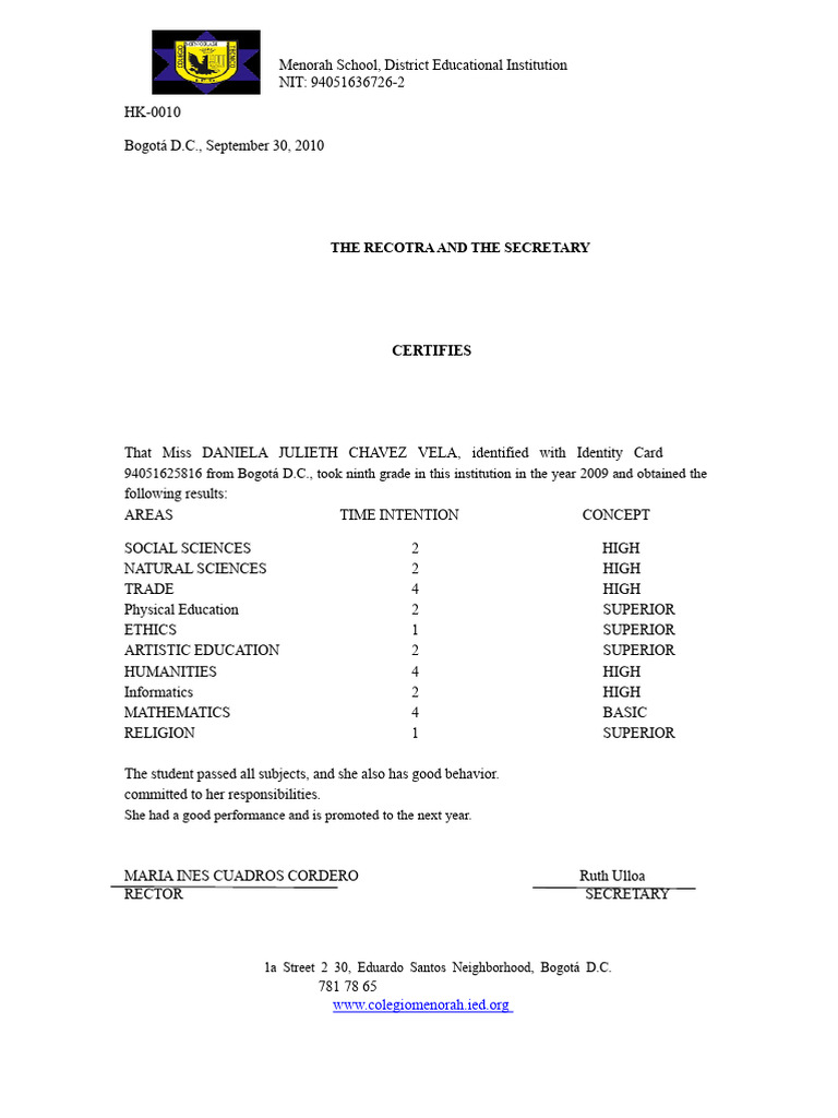 Certificate of Grades | PDF