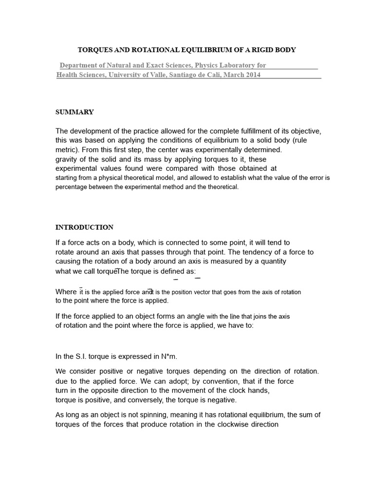 Torques and Rotational Equilibrium of A Rigid Body | PDF | Force | Torque