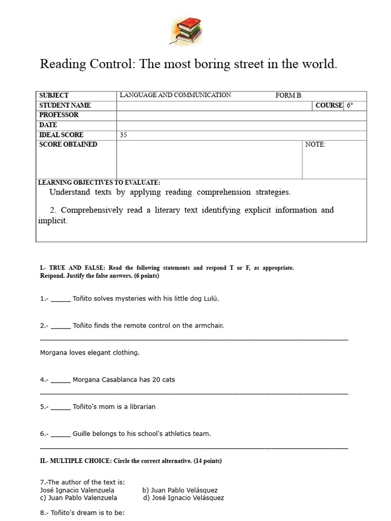 Reading Comprehension: Toñito's Mysteries | PDF | Reading Comprehension ...