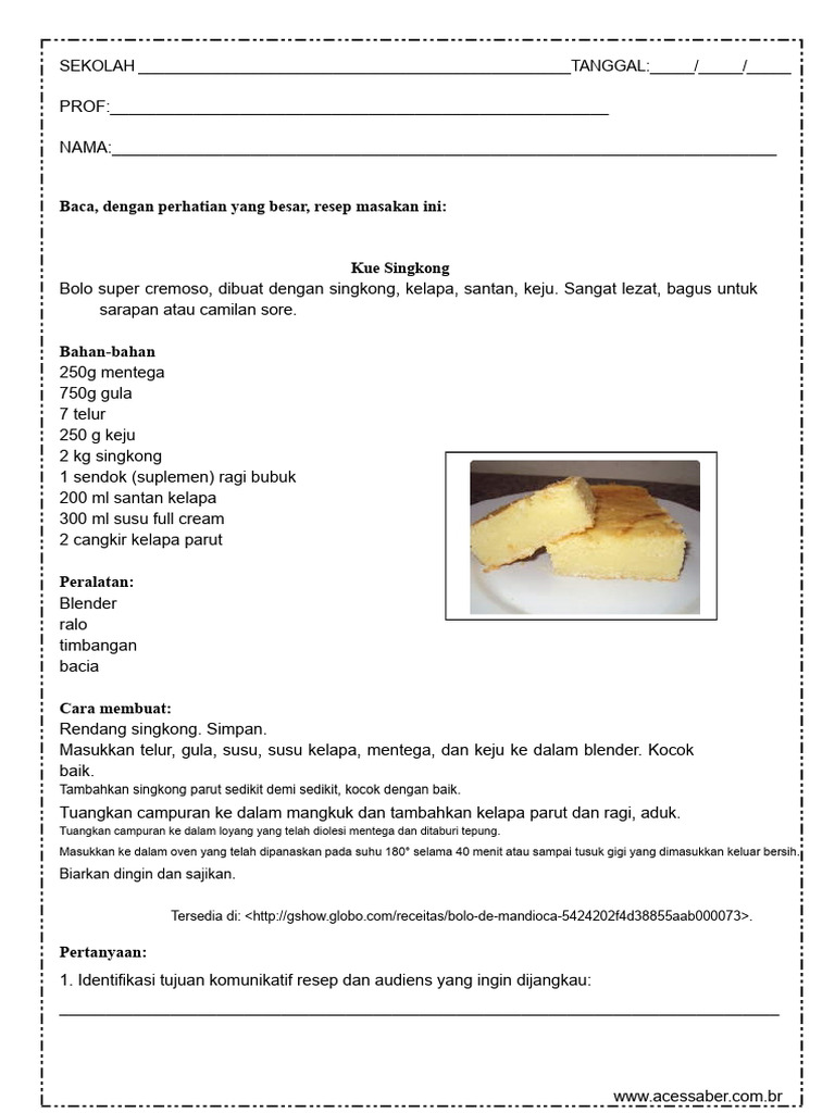 Interpretasi Teks Resep Masakan Kelas 8 | PDF