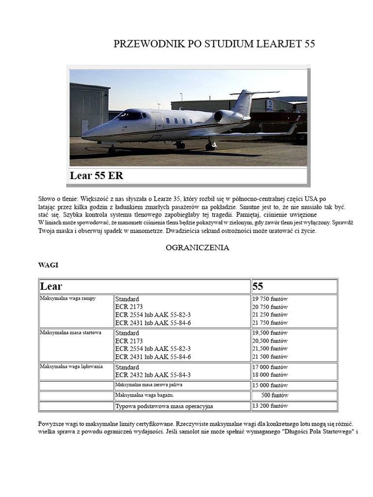 Przewodnik Po Studium Learjet 55: Lear 55 ER | PDF