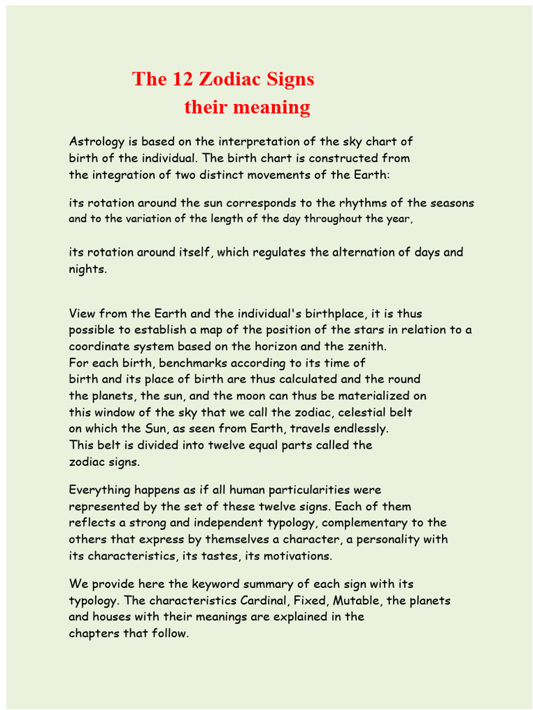 Zodiac Signs and Their Meanings | PDF | Zodiac | Astrological Sign