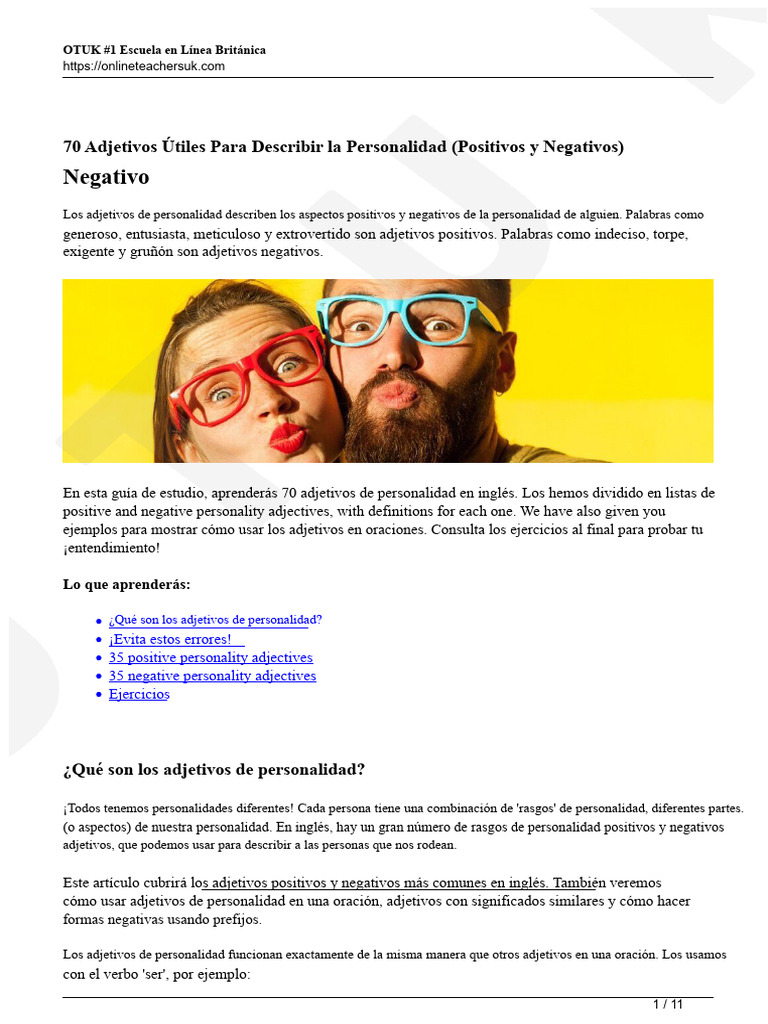 70 Adjetivos de Personalidad en Inglés | PDF | Palabra | Adverbio